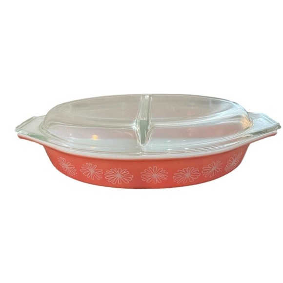 Pyrex | Dining | Vintage Pyrex Pink Daisy Cinderella Oval Divider ...